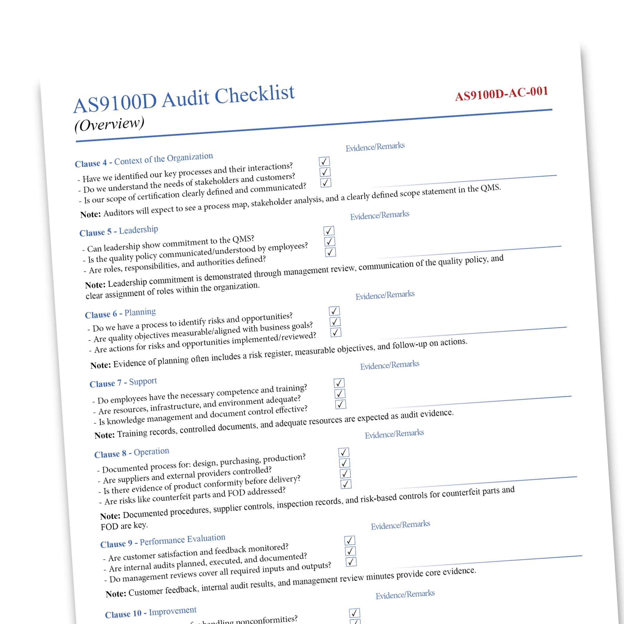 AS9100D Audit Checklist Overview - AssessmentDrive