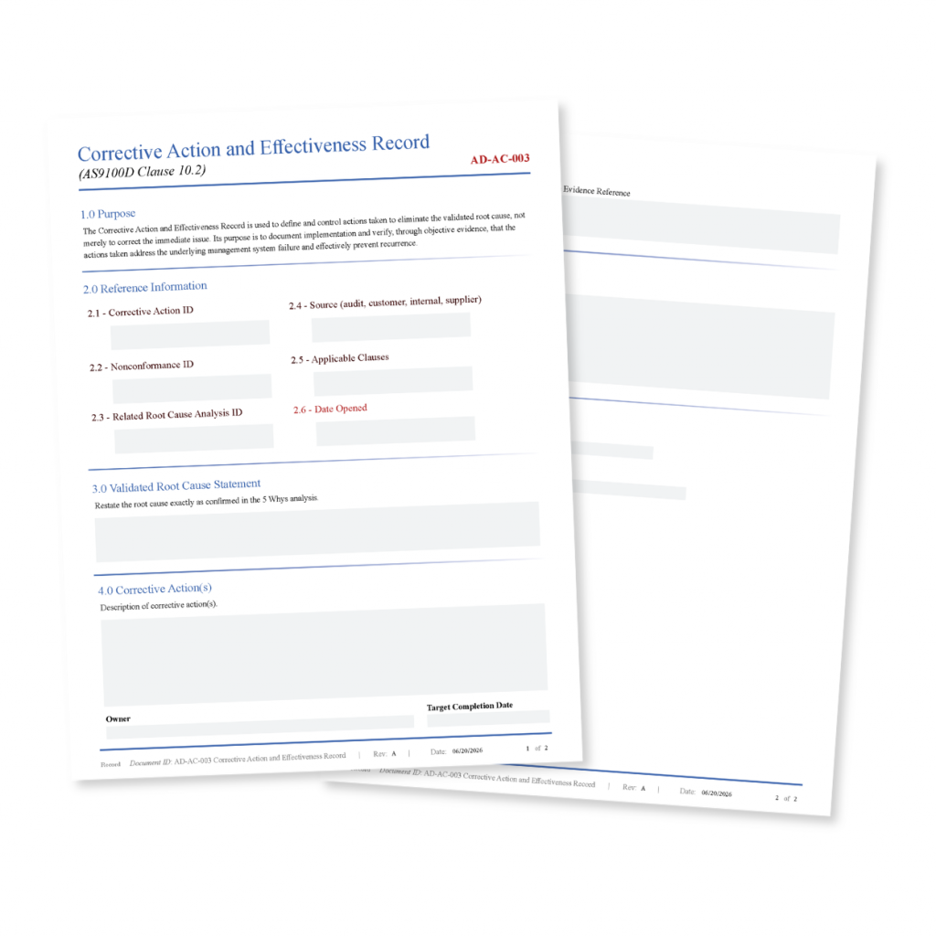 Corrective Action and Effectiveness Record - AssessmentDrive